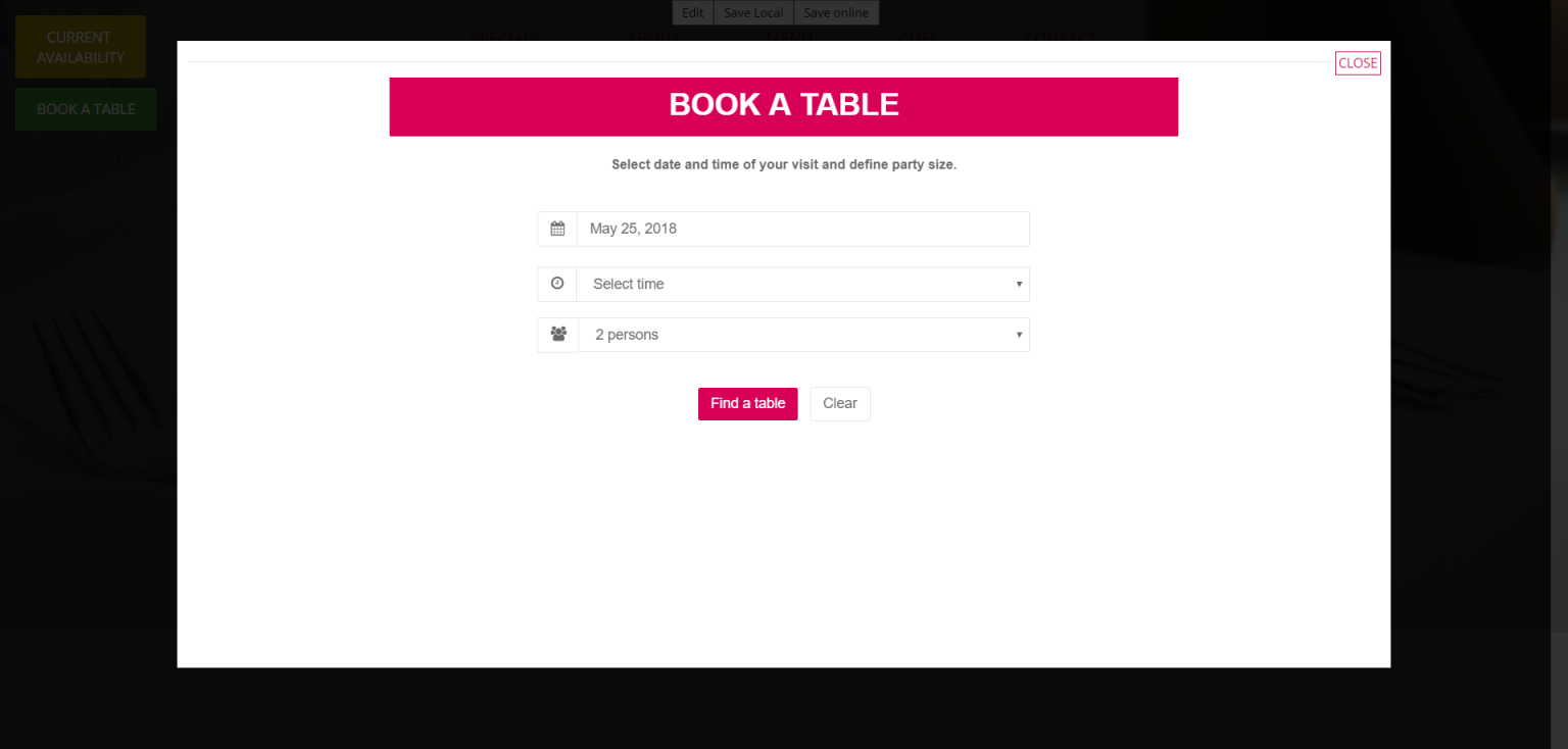 Reservation widget Reservation widget